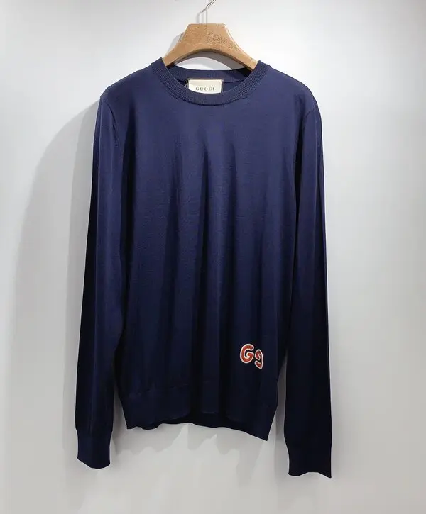 Gucci Navy Blue Gg Logo Patch Pullover - Black