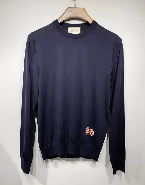 Gucci Navy Blue Gg Logo Patch Pullover - Black