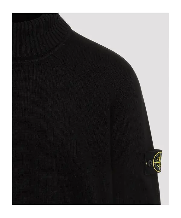 Stone Island Logo Patch Roll Neck Jumper - Black