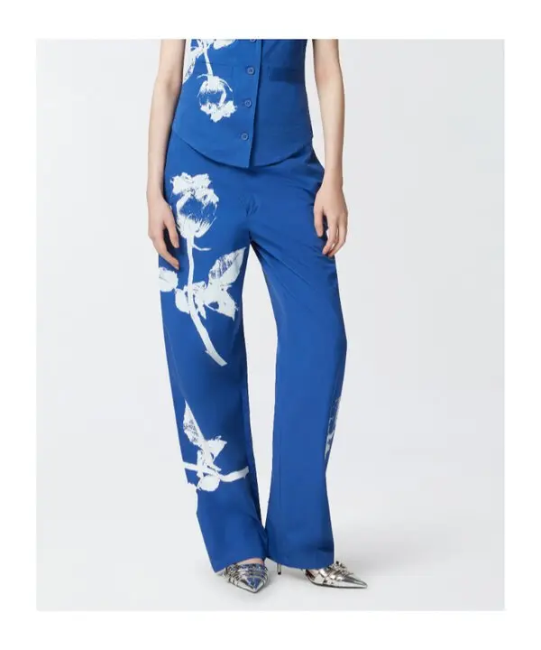 Pinko Floral Print Cotton Straight Leg Trousers