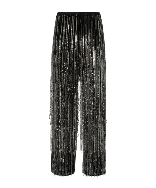 Pinko Sequin Embellished Fringed Wide-leg Trousers
