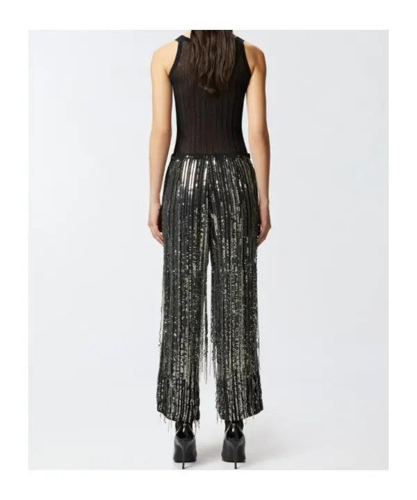 Pinko Sequin Embellished Fringed Wide-leg Trousers