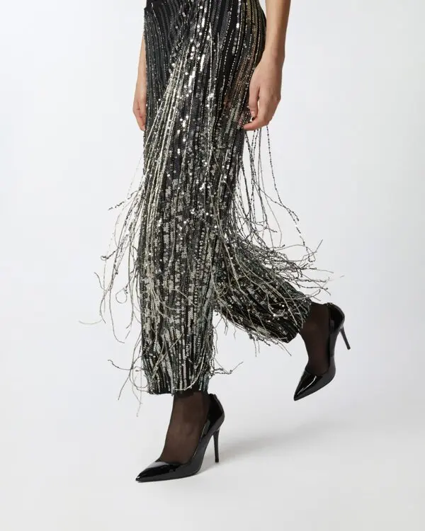 Pinko Sequin Embellished Fringed Wide-leg Trousers