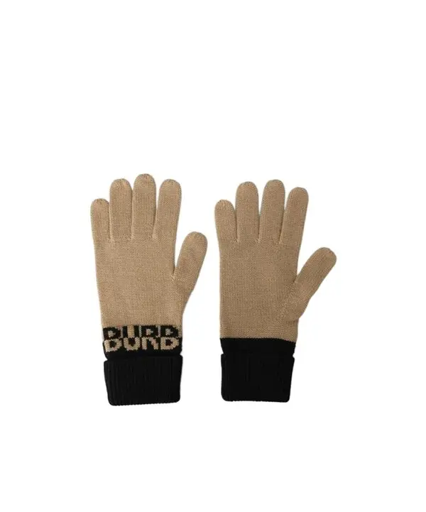 Burberry Knitted Gloves With Color Block Design - Brown