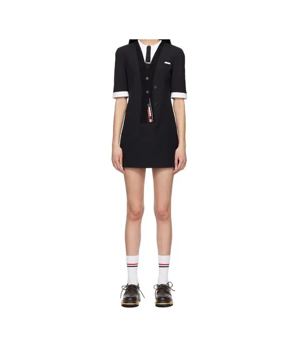 Thom Browne Stripe Detailed Mini Dress - Black