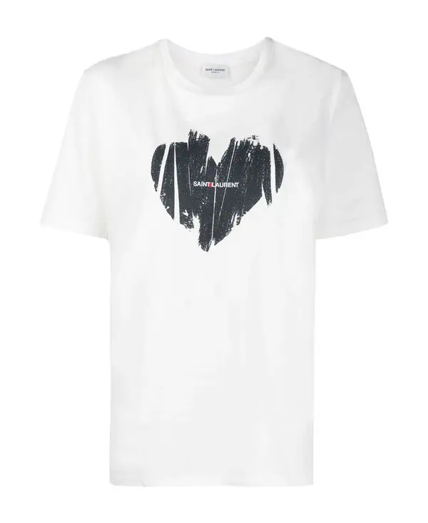 Saint Laurent Logo Heart Print T-shirt - White