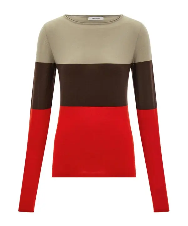 FERRAGAMO Color Block Long Sleeve Top - Red/burnt Espresso