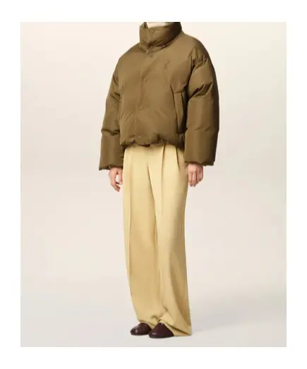 AMI Paris Cropped Puffer Jacket With Embossed Logo - Bronze