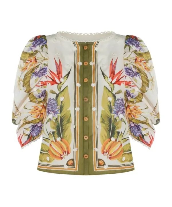 Farm Rio Tropical Puff-sleeve Top
