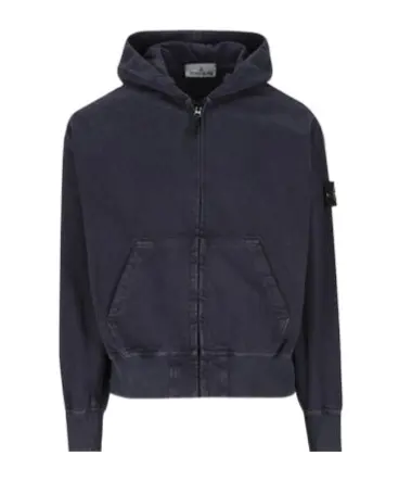 Stone Island Oversized Fit Hooded Zip-up Sweatshirt - Black