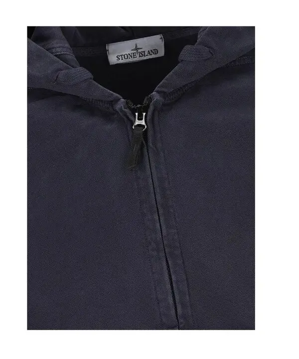 Stone Island Oversized Fit Hooded Zip-up Sweatshirt - Black