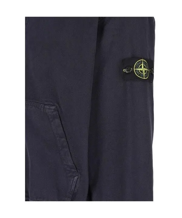 Stone Island Oversized Fit Hooded Zip-up Sweatshirt - Black