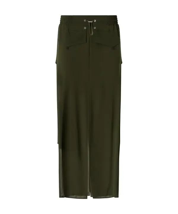 Pinko Front Slit Drawstring Sheer Cargo Midi Skirt