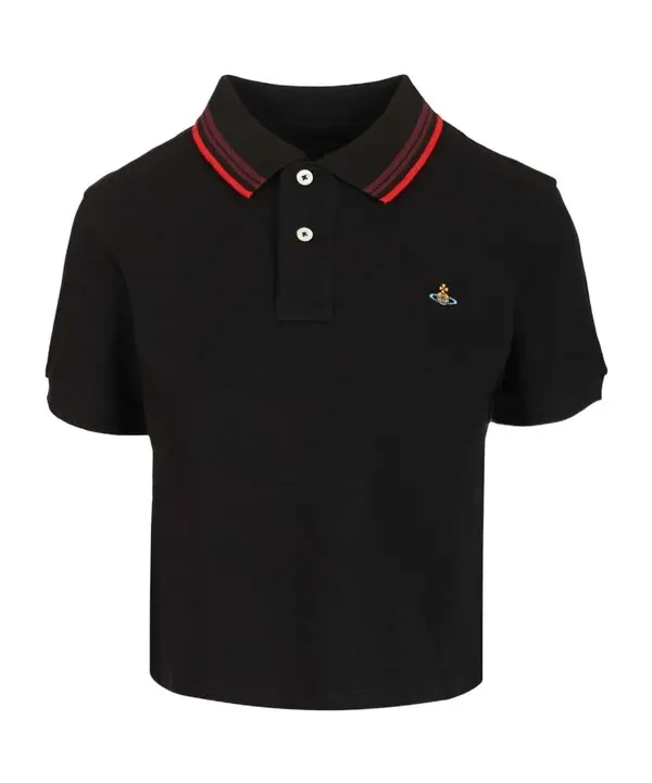 VIVIENNE WESTWOOD Short Sleeve Polo Shirt With Embroidered Saturn Logo - Black
