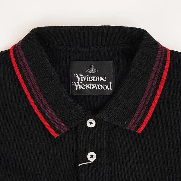 VIVIENNE WESTWOOD Short Sleeve Polo Shirt With Embroidered Saturn Logo - Black