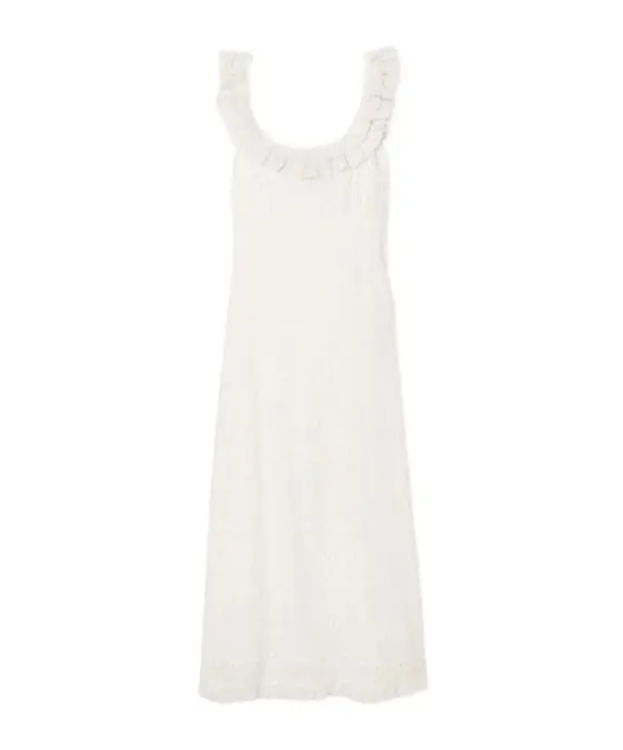 Rixo Sleeveless Floral Appliqué Pleated Dress - Off White