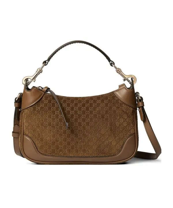 Gucci Monogram Suede And Leather Handbag