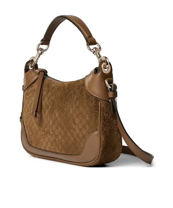 Gucci Monogram Suede And Leather Handbag