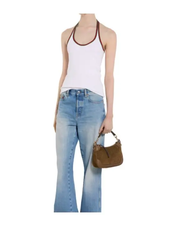 Gucci Monogram Suede And Leather Handbag
