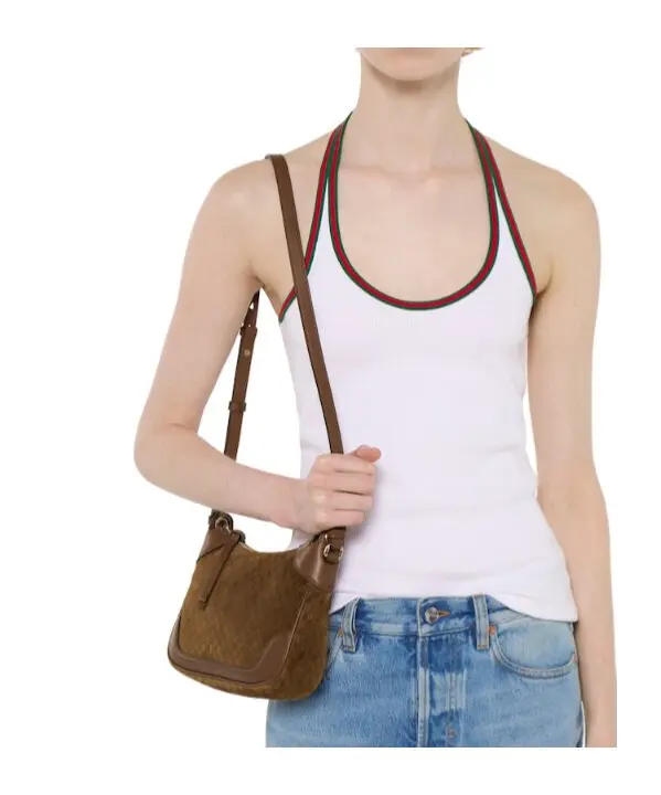 Gucci Monogram Suede And Leather Handbag