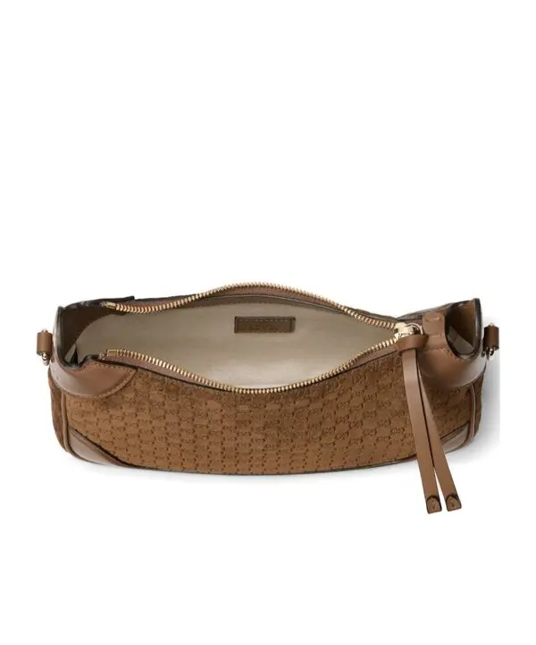 Gucci Monogram Suede And Leather Handbag