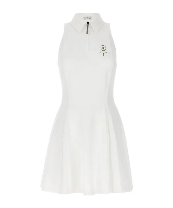 Brunello Cucinelli Sleeveless Collared Dress With Embroidered Logo And Matching Shorts - No