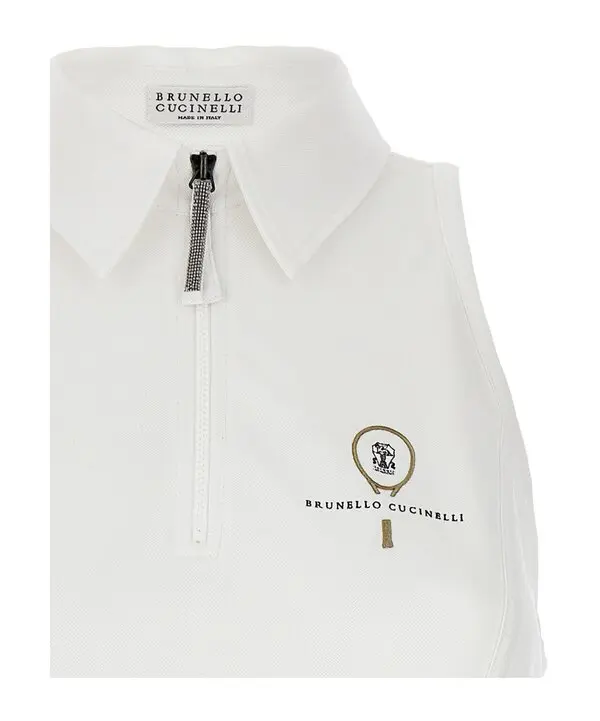 Brunello Cucinelli Sleeveless Collared Dress With Embroidered Logo And Matching Shorts