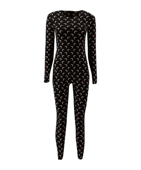 MARINE SERRE Crescent Moon Print Crewneck Jumpsuit - Black