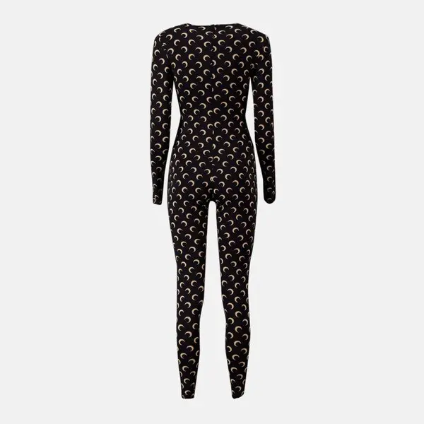 MARINE SERRE Crescent Moon Print Crewneck Jumpsuit - Black