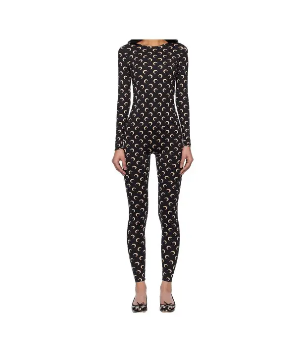 MARINE SERRE Crescent Moon Print Crewneck Jumpsuit - Black