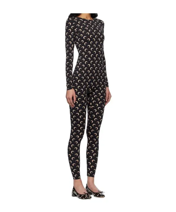 MARINE SERRE Crescent Moon Print Crewneck Jumpsuit - Black