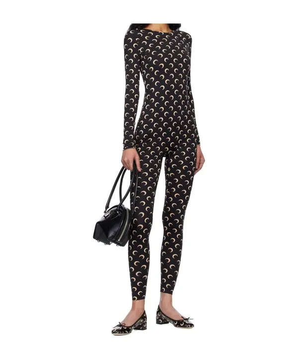 MARINE SERRE Crescent Moon Print Crewneck Jumpsuit - Black