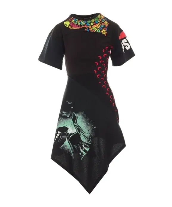 MARINE SERRE Asymmetric Printed Dress - Black