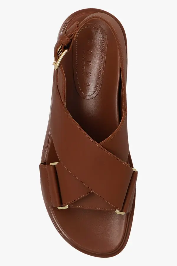 Marni Logo Embossed Buckled Sandals - Brown