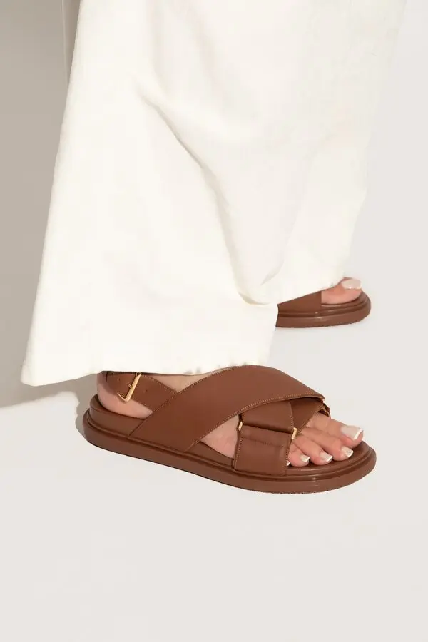 Marni Logo Embossed Buckled Sandals - Brown