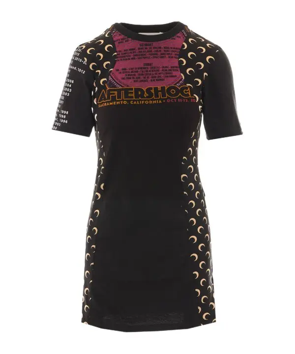 MARINE SERRE Short Sleeve Moon Print Dress - Black
