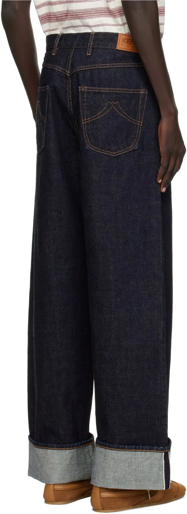 Kenzo Turn Up Wide Fit Jeans In Japanese Denim