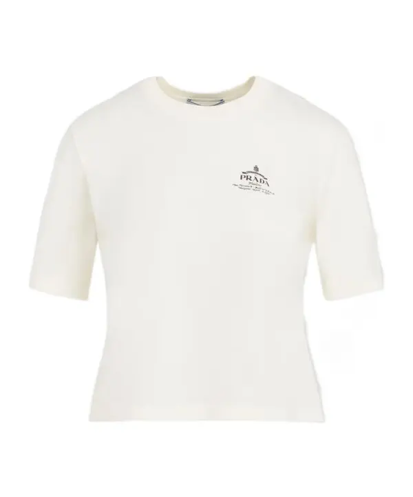 Prada Short Sleeve Crewneck T-shirt With Logo Detail