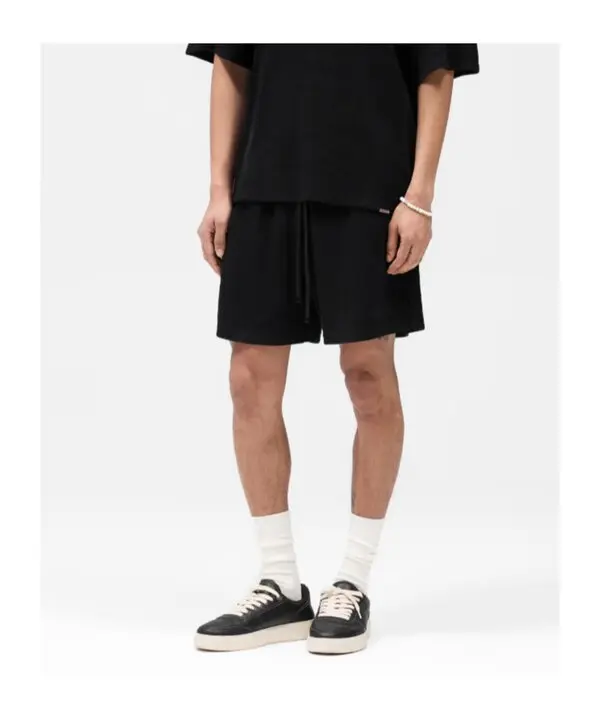 REPRESENT Waffle Shorts With Tonal Embroidered Logo - Black