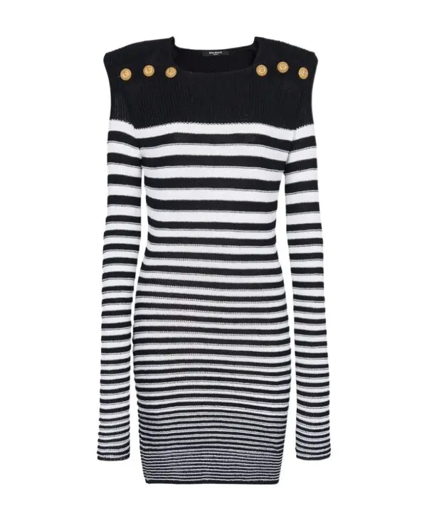 Balmain Striped Button-detailed Mini Dress