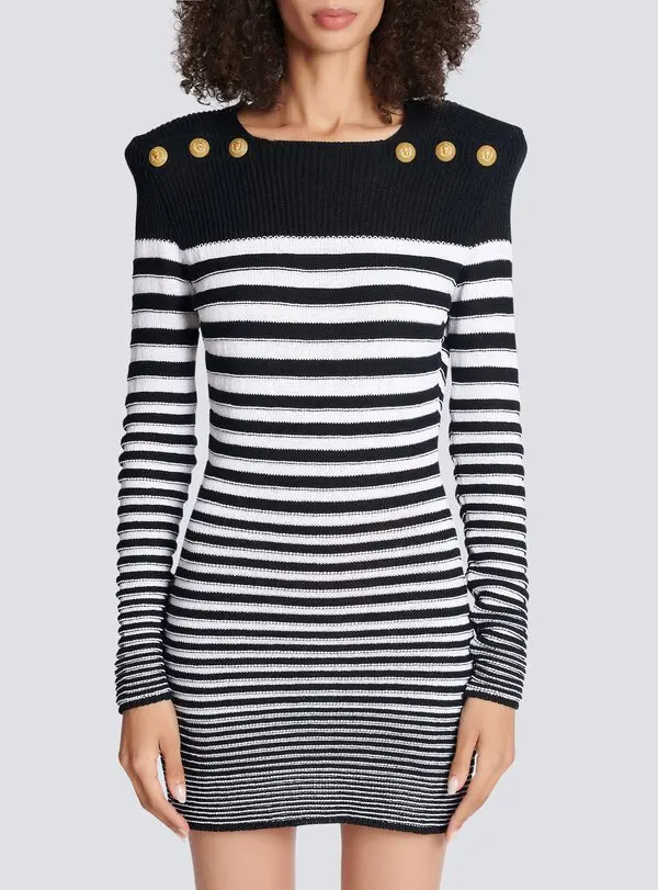Balmain Striped Button-detailed Mini Dress