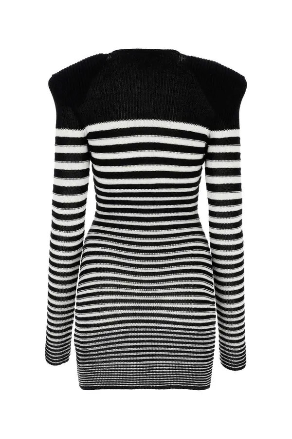 Balmain Striped Button-detailed Mini Dress - No