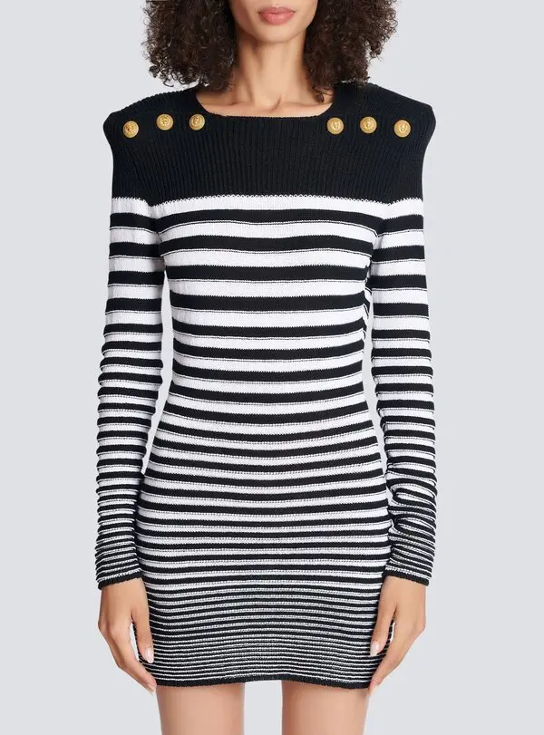 Balmain Striped Button-detailed Mini Dress - No