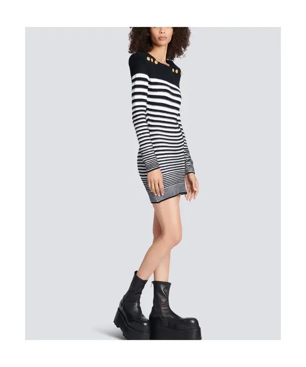 Balmain Striped Button-detailed Mini Dress - No