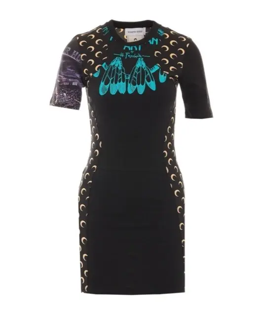 MARINE SERRE Graphic Panel Mini Dress - Black