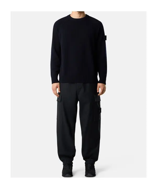 Stone Island Logo Patch Crewneck Jumper - Navy Blue
