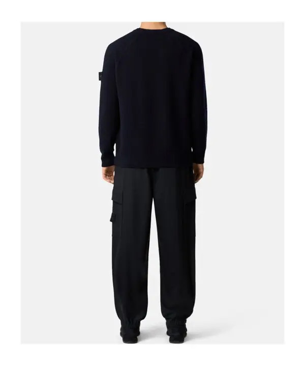 Stone Island Logo Patch Crewneck Jumper - Navy Blue