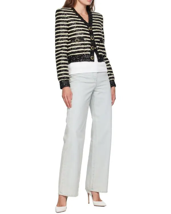 Balmain Striped Sequinned Cropped Jacket