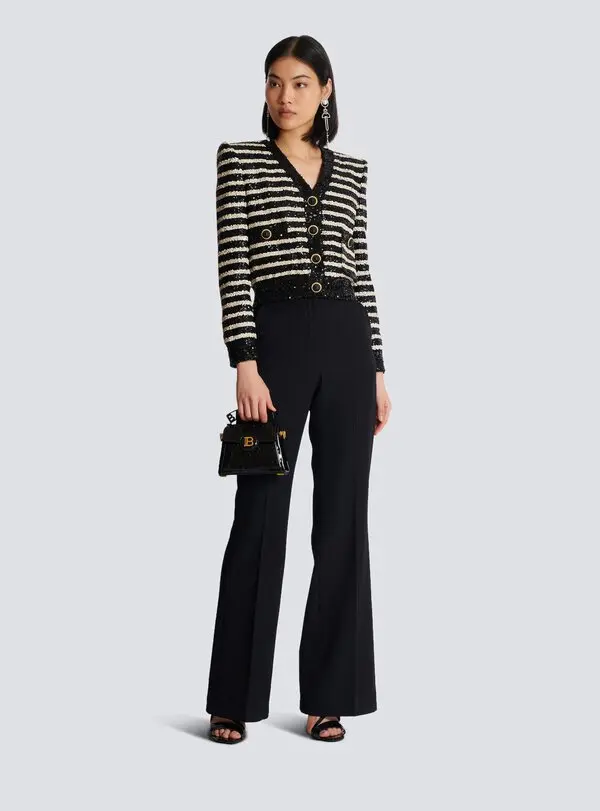 Balmain Striped Sequinned Cropped Jacket