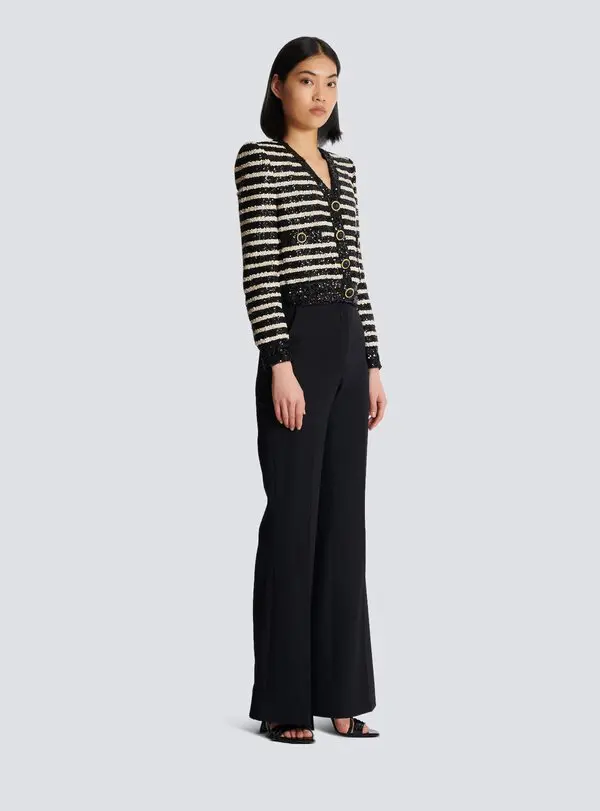 Balmain Striped Sequinned Cropped Jacket